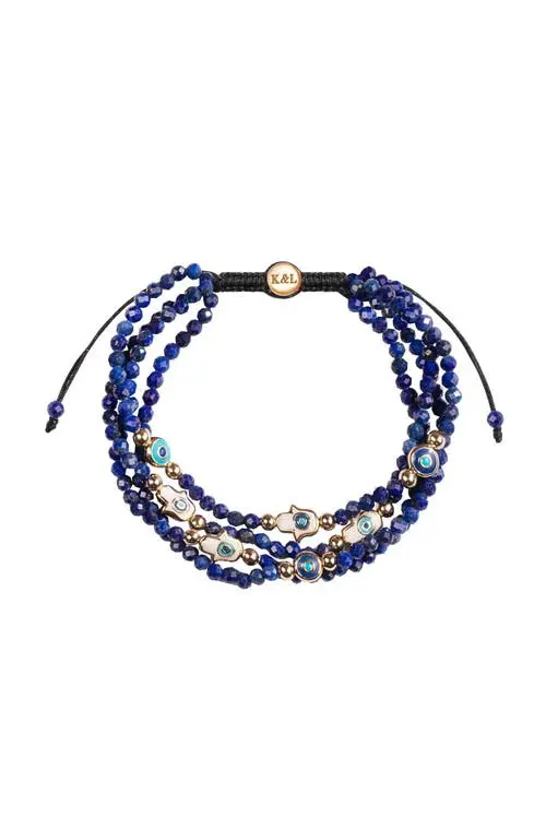 KARMA AND LUCK Lapis Enamel Evil Eye Hamsa Bracelet - Blue/white/gold