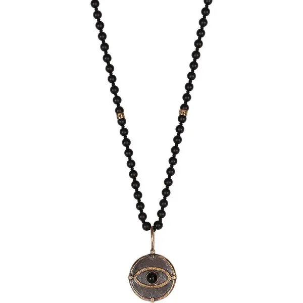 KARMA AND LUCK Matte Onyx Evil Eye Pendant Necklace - Black/bronze