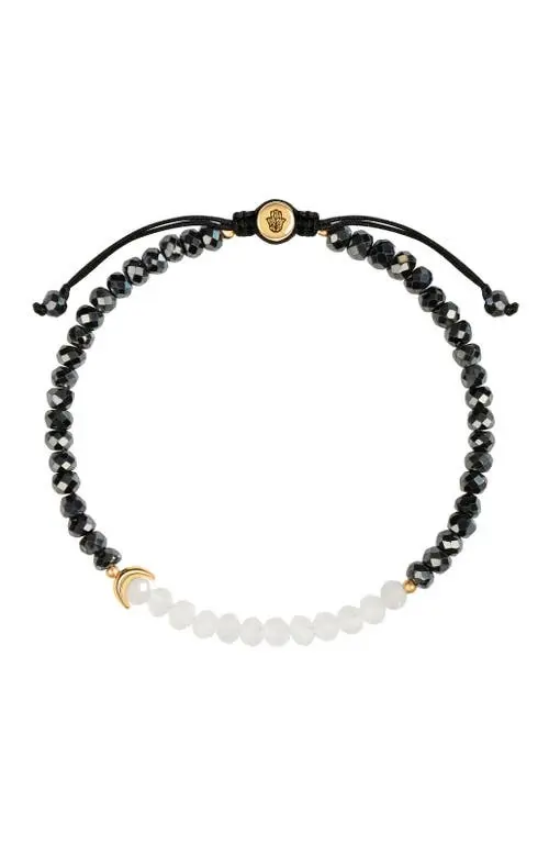 KARMA AND LUCK Moonstone, Hematite, And Moon Charm Beaded Bracelet - Dark Grey/white/gold