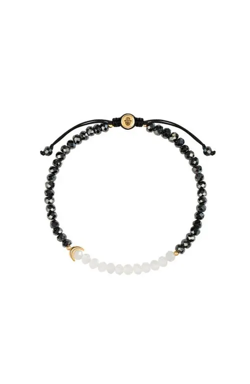 KARMA AND LUCK Moonstone, Hematite, And Moon Charm Beaded Bracelet - Dark Grey/white/gold