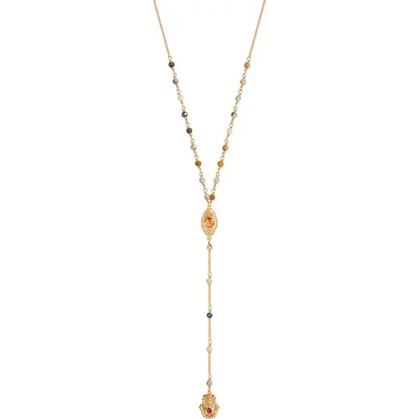 KARMA AND LUCK Tourmaline Evil Eye Hamsa Lariat Necklace - Gold
