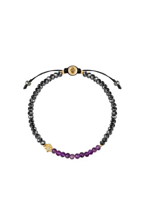 KARMA AND LUCK Amethyst Lotus Hematite Bracelet - Dark Grey/purple/gold