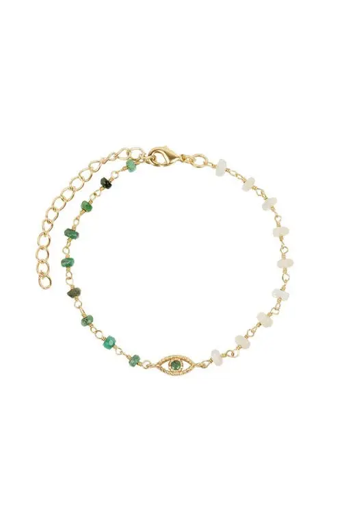 KARMA AND LUCK Opal Emerald Evil Eye Charm Bracelet - Gold/green/white