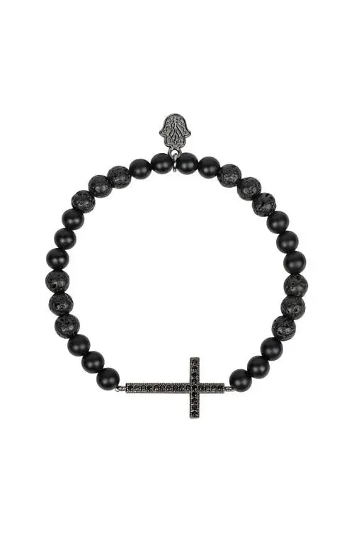 KARMA AND LUCK Rooted Faith Lava Cross Bracelet - Black