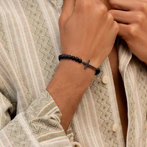 KARMA AND LUCK Rooted Faith Lava Cross Bracelet