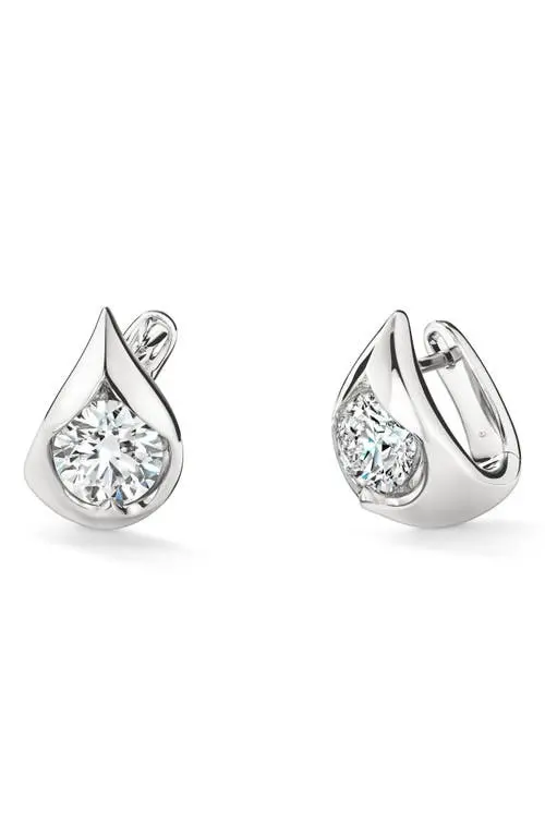 Hearts On Fire Lu Droplet Huggie Earrings - White Gold/ Diamond