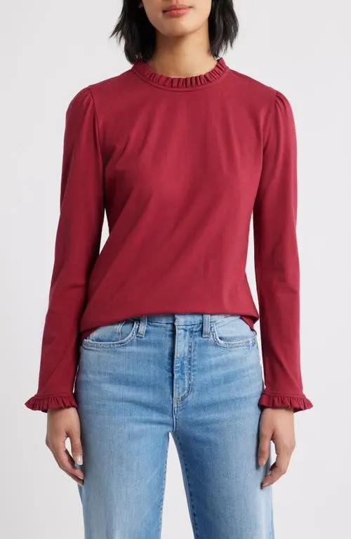 Caslon Ruffle Detail Long Sleeve Top - Red Rumba