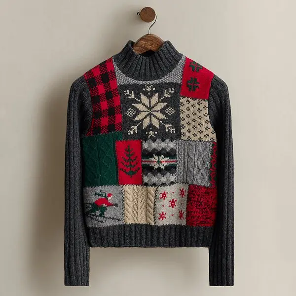 Ralph Lauren C. 1996 Patchwork Mockneck Sweater - Multi