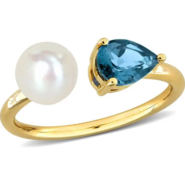 JULIANNA B. Cultured Pearl And Ring In 10k Yellow Gold - Blue Topaz
