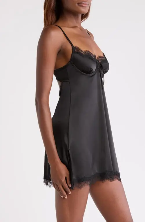 KAT THE LABEL Sorrento Lace Trim Underwire Slip Chemise - Black