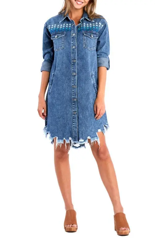 white christmas dresses Mary Kay Distressed Denim Dress – Swann Salon Studio main image 0
