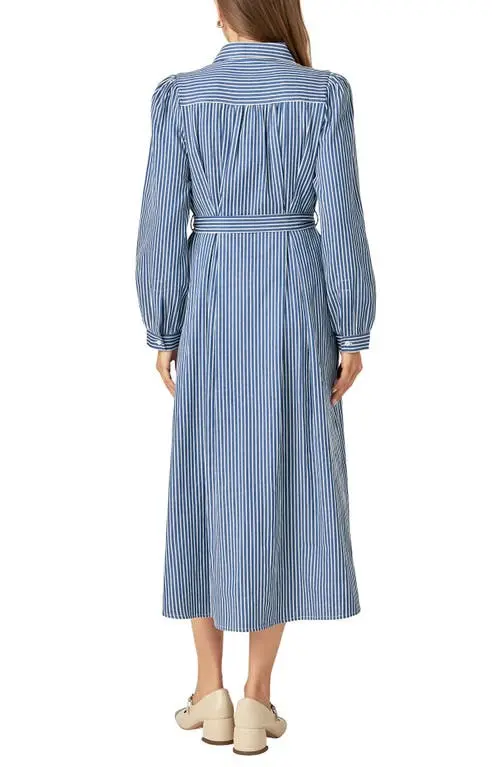 English Factory Stripe Long Sleeve Midi Shirt Dress