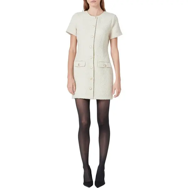 Endless Rose Button Tweed Mini Dress - Ivory