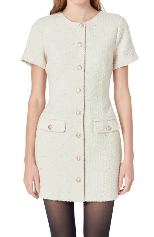 Endless Rose Button Tweed Mini Dress - Ivory