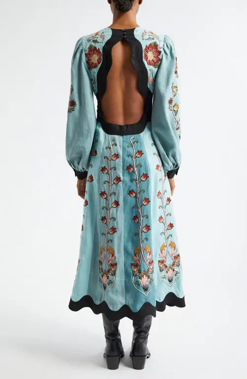 navy blue embroidered cut-out midi dress farm rio Navy Blue Embroidered Richelieu Midi Dress