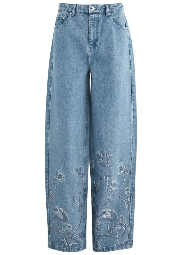 ROTATE BY BIRGER CHRISTENSEN Embellished Wide-leg Jeans