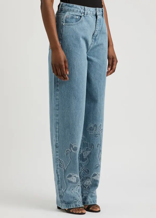 ROTATE BY BIRGER CHRISTENSEN Embellished Wide-leg Jeans
