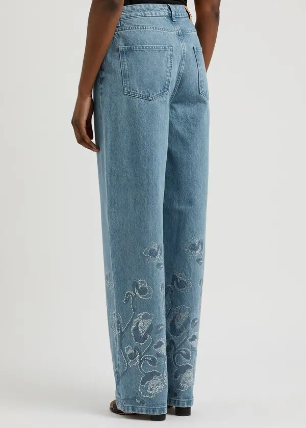 ROTATE BY BIRGER CHRISTENSEN Embellished Wide-leg Jeans