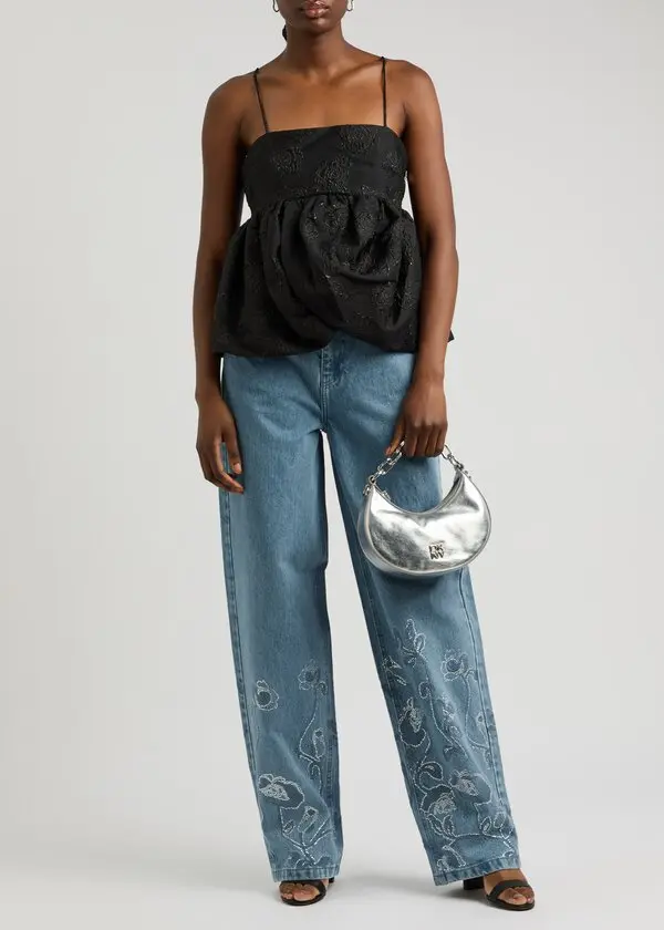 ROTATE BY BIRGER CHRISTENSEN Embellished Wide-leg Jeans