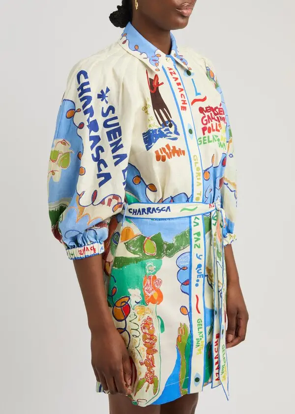 alemais nadia shirt dress Alemais Nadia Printed Flax Mini Shirt Dress In Multicoloured - 50% Off