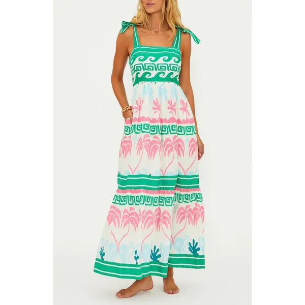 Beach Riot Cami Print Cover-up Maxi Sundress - Tropical Palm