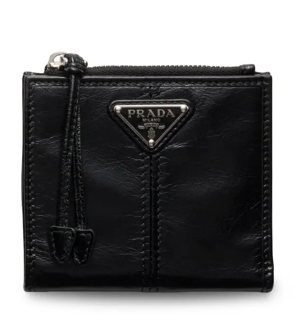 Prada Small Leather Press-stud Wallet - Black