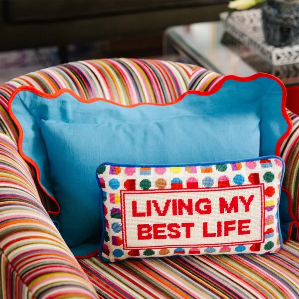 FURBISH Best Life Needlepoint Pillow, 15 X 9