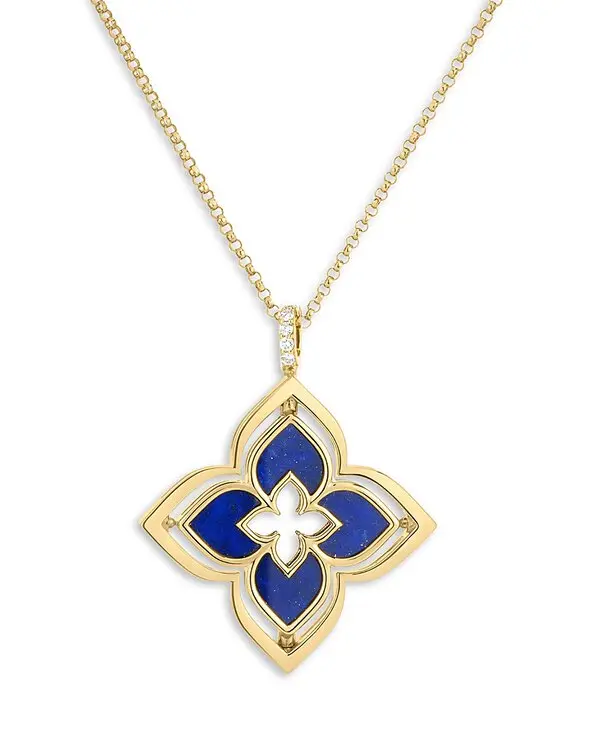Roberto Coin 18k Yellow Gold Venetian Princess Pirouette Lapis & Diamond Flower Pendant Necklace - Blue/gold