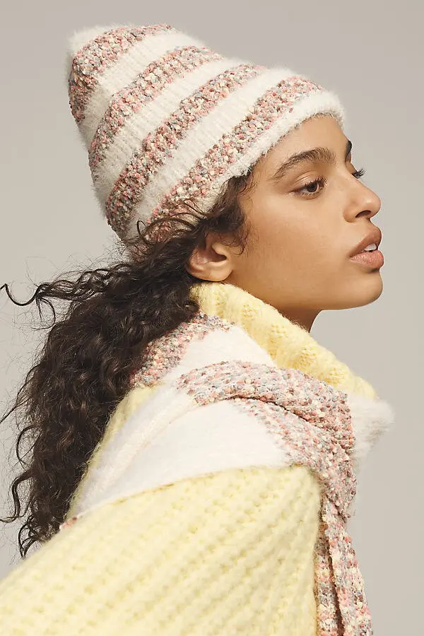Anthropologie Beige Knit Beanie Maeve Gingham Knit Beanie | Anthropologie main image 3
