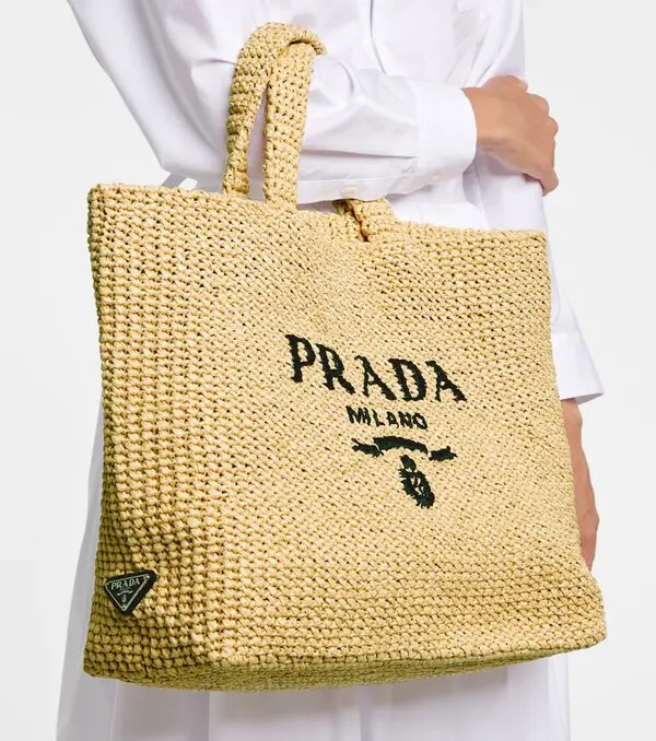 Prada Medium Logo Raffia Tote