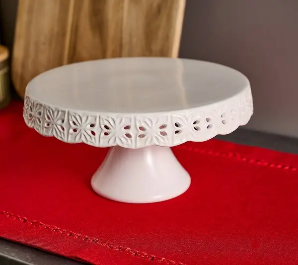 SANDRA LEE Decorative Pierced Stoneware Cake Stand - One-color