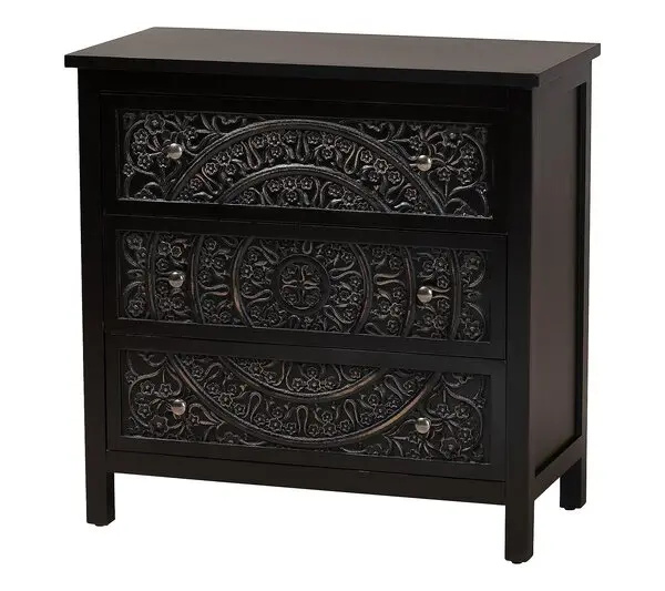 BAXTON STUDIO Yelena Black Wood 3-drawer Storag E Cabinet - One-color