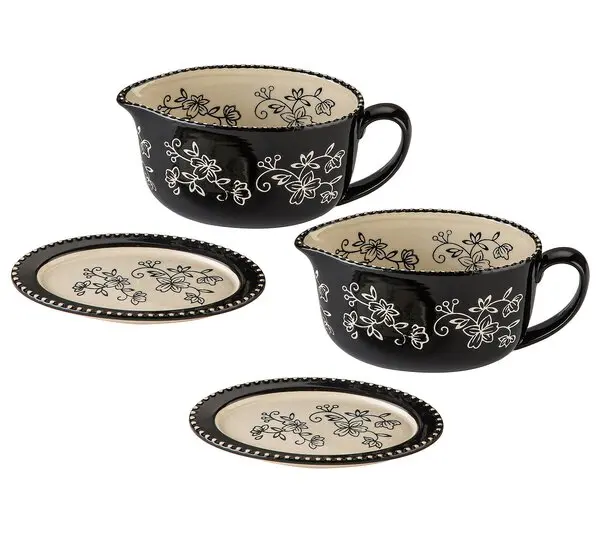 TEMP-TATIONS Floral Lace S/2 16-oz Gravy Boats W/ Lid-its - One-color