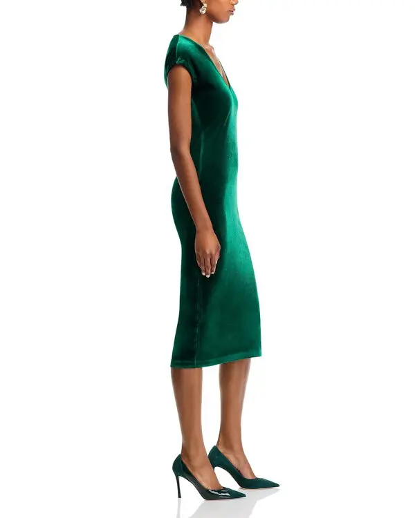 aqua green velvet dress LONG SLEEVE DEEP V RUFFLE MINI DRESS – Dark Emerald – Norma Kamali