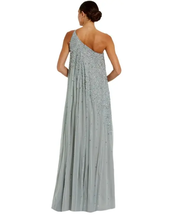 Mac Duggal One-shoulder Embellished Trapeze Gown - Sage
