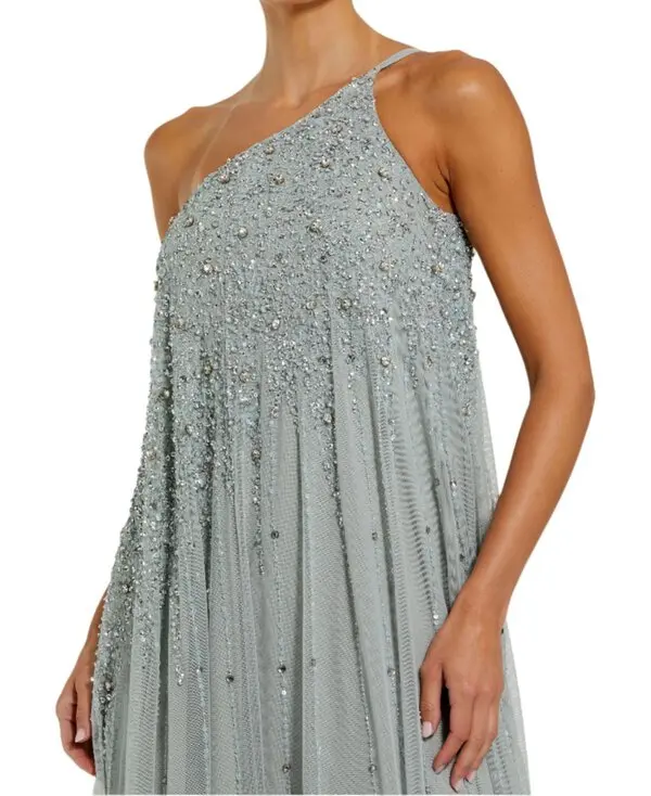 Mac Duggal One-shoulder Embellished Trapeze Gown - Sage