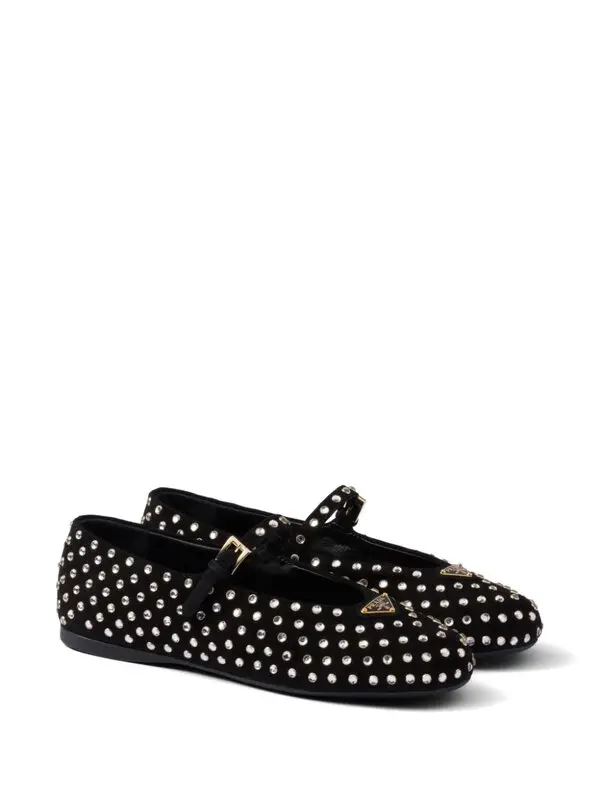Prada Crystal-embellished Ballet Flats - Black