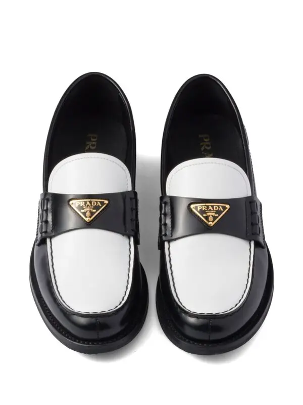 Prada Two-tone Brushed-leather Loafers