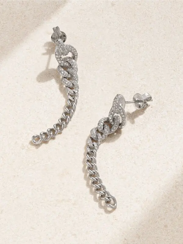 Shay 18-karat White Gold Diamond Chain Earrings - Silver