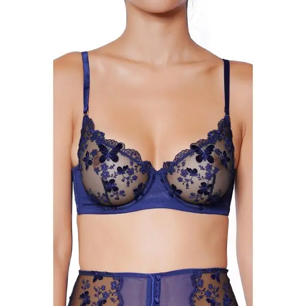 HUIT Papillion Embroiered Unlined Underwire Bra - Navy