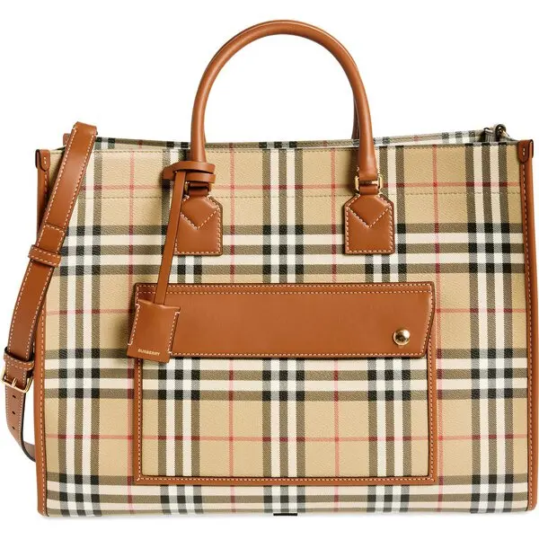 Burberry Freya Check Coated Canvas Tote - Vntg Chk/ Briar Brown