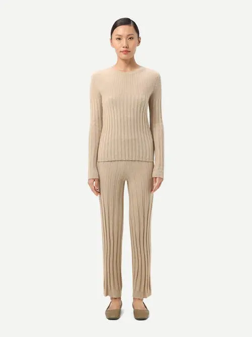 GOBI MONGOLIAN CASHMERE Textured Knit Cashmere Pants - Beige
