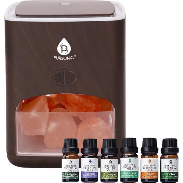 PURSONIC 3-in-1 Salt Diffuser & 6 Pack Essential Oil Set - Multicolor