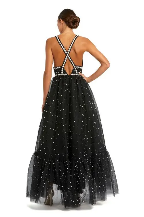 Mac Duggal Pearl Beaded High-low Gown - Black Ivory