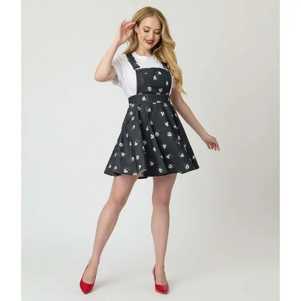 Unique Vintage Brionne Pinafore Skirt - Black Mouse Print