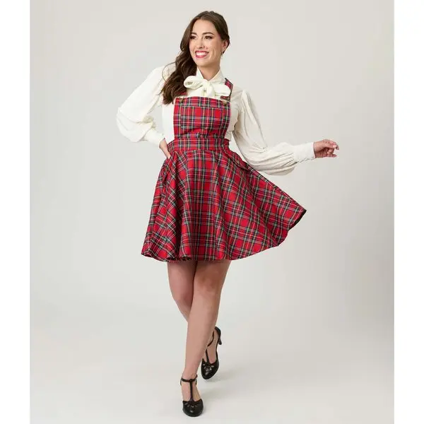 Unique Vintage Brionne Pinafore Skirt - Red