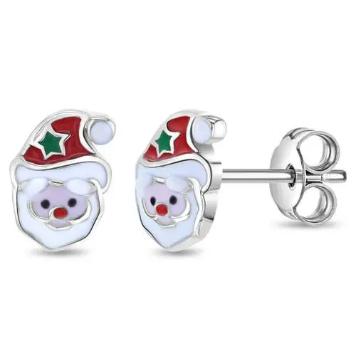 IN SEASON JEWELRY 925 Sterling Silver Santa Stud Earrings - White