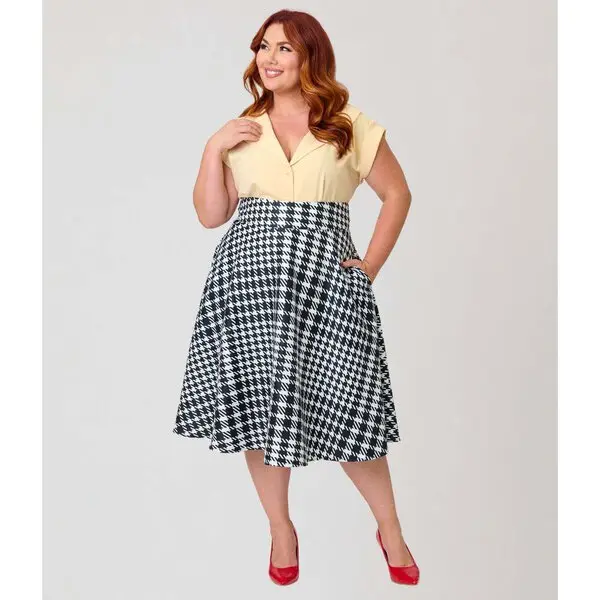 Unique Vintage Vivien Swing Skirt - Black Plaid