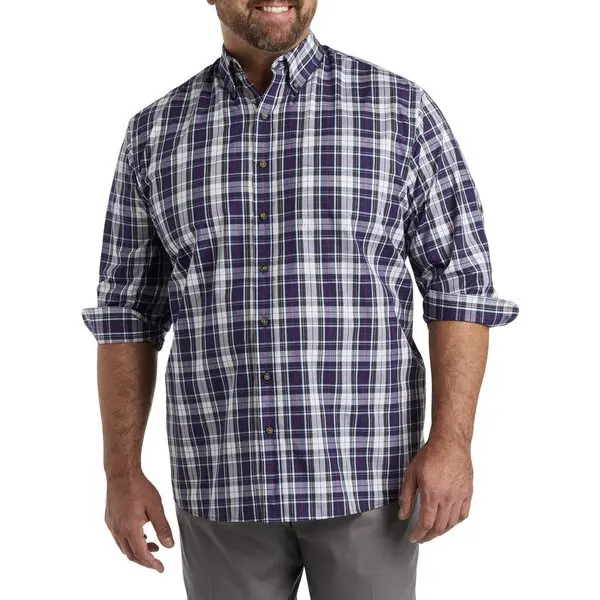 HARBOR BAY BY DXL Easy-care Multi Plaid Sport Shirt - Navy Multi