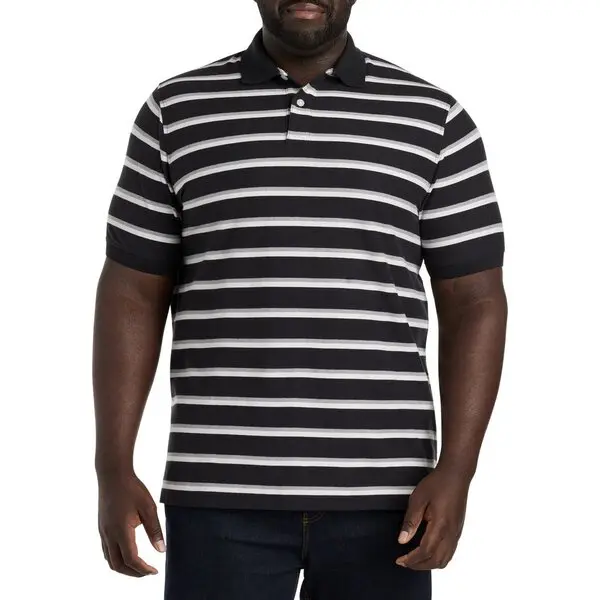 HARBOR BAY BY DXL Medium Striped Polo Shirt - Black Multi